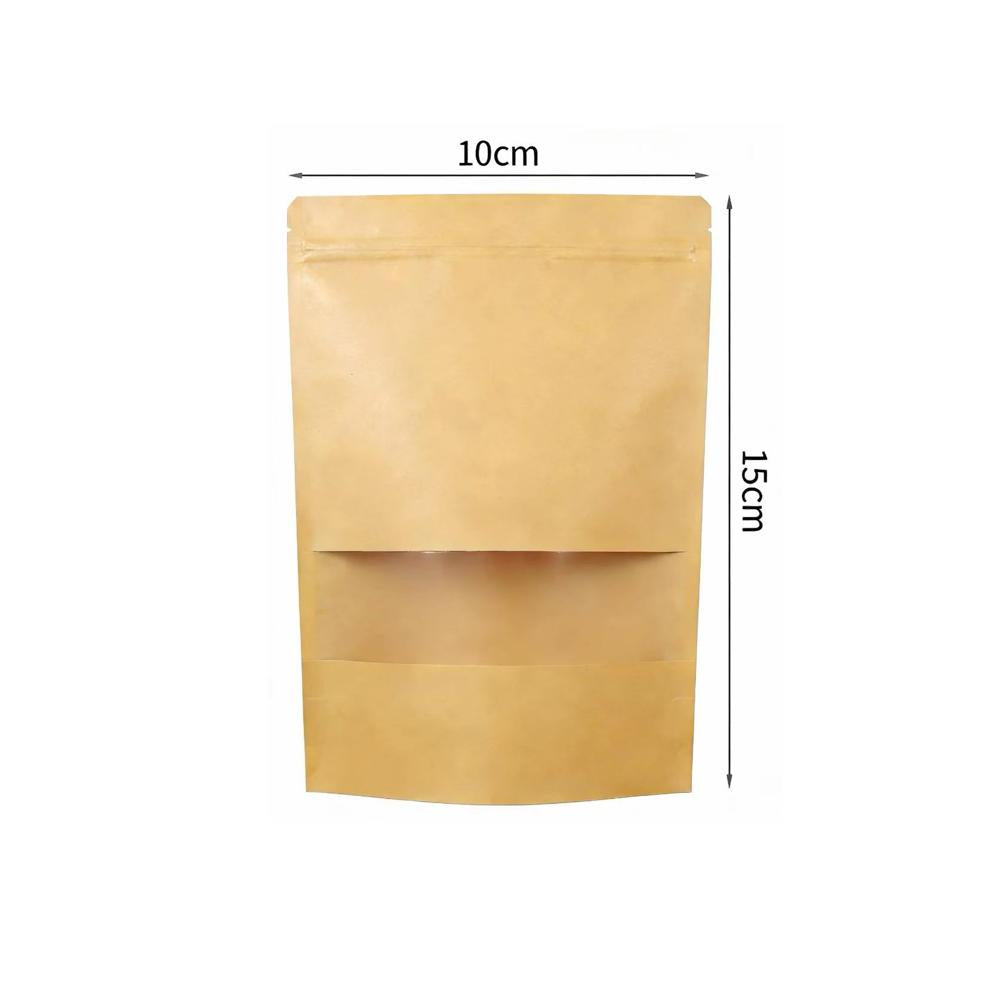 Kraft Paper Stand-Up Pouch with Transparent Window (10x15cm) 50pcs ...